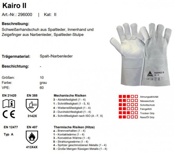 KAIRO II, Schweißerhandschuh aus Spaltleder, Gr. 10, Kat. II, EN 388 ...